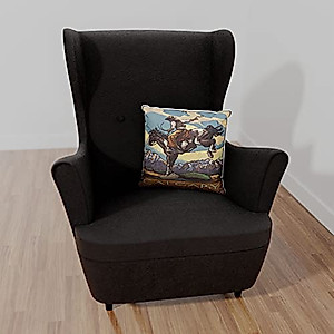 Calgary Stampede Bucking Horse Cowboy Canvas Throw Pillow for Couch or Sofa at Home & Office from Travel Artwork by Artist Paul A. Lanquist 18" x 18".