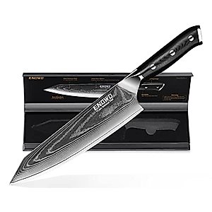 enowo Damascus Chef Knife 8 ", Kitchen Knife with VG-10 Stainless Steel, Japanese Kiritsuke knife with ergonomic G10 Handle Full Tang, Luxury Gift Box, Stain & Corrosion Resistant