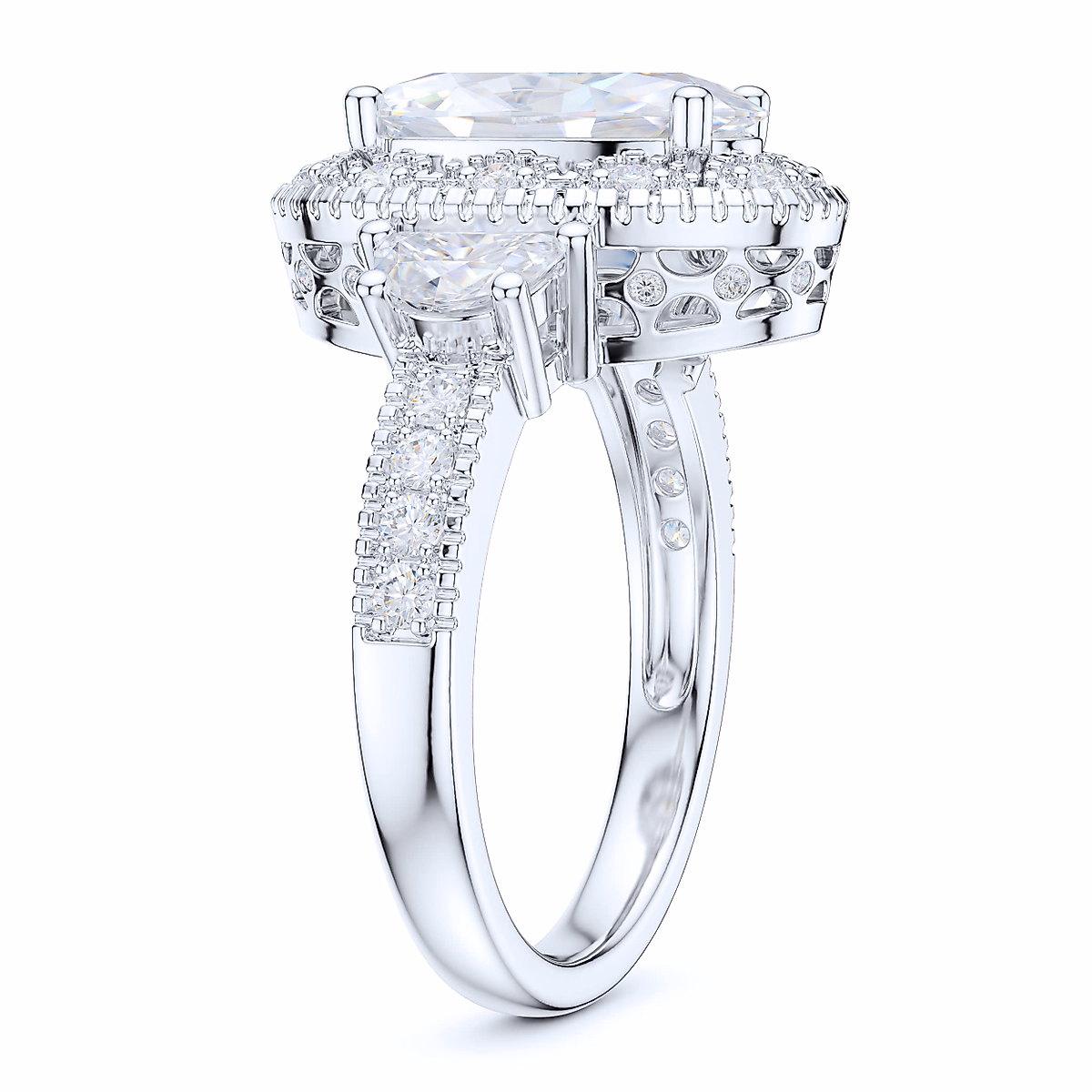 PRSTANI Sterling Silver Vintage Milgrain 3CT Simulated Oval Cut & Half Moon Stone Diamond Halo Engagement Ring (9)