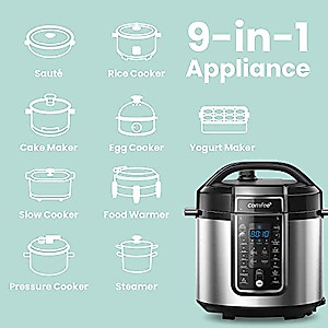 COMFEE’ 6 Quart Pressure Cooker 12-in-1, One Touch Kick-Start Multi-Functional Programmable Slow Cooker, Rice Cooker, Steamer, Sauté pan, Egg Cooker, Warmer and More
