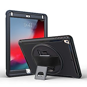 ProCase Rugged Heavy Duty Case for iPad 9.7 2018 iPad 6th Gen / 2017 iPad 5th Gen, iPad Pro 9.7 Case, iPad Air 1/2 Case, Shockproof Cover with Handle and Rotating Kickstand for iPad 9.8 Black