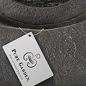 Round Cascade Outdoor Fountain - 18.5-Inch Modern Polyresin Waterfall with Stone Wall Design and LED Lights for Outdoor Decor by Pure Garden (Gray)