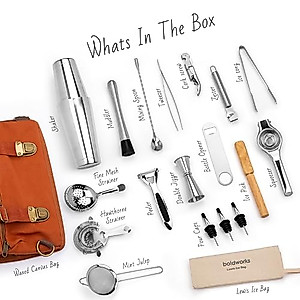 Travel Bartender Kit with 20 Piece Stainless Steel Travel Bar Kit Set and Portable Bartender Kit Bag for Traveling Camping Professional Bartender Kit for Bartending and Cocktail Making