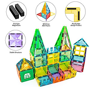 MagHub Magnet Toys Magnetic Tiles, 65 PCS Magnetic Building Blocks Set Learning Educational Toys for Boys Girls Preschool Educational Construction Kit Magnet Stacking Toys for Kids Toddlers Children