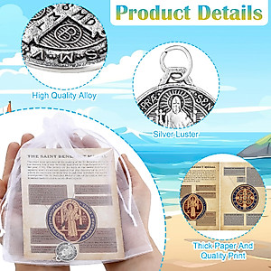 Remuuly 120 Pieces Medals Prayer Card Set, 3/4 Inch Round Silver Oxidized Medals for Necklace Holy Prayer Cards Bags for Catholic Women Men Jewelry Making (St Benedict)