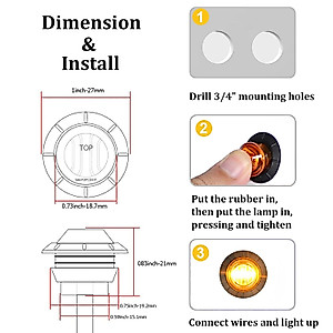 FXC 'Purishion 10x 3/4 in' Round LED Clearence Light Front Rear Side Marker Indicators Light for Truck Car Bus Trailer Van Caravan Boat, Taillight Brake Stop Lamp (12V, Red+Amber)