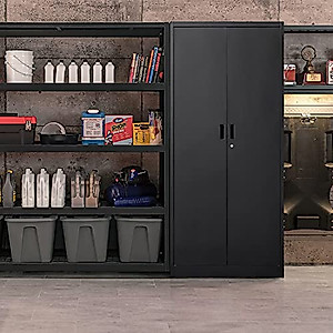Metal Storage Cabinets with Locking Doors and Adjustable Shelves, Steel Storage Cabinet for Garage, Office, Classroom - Black