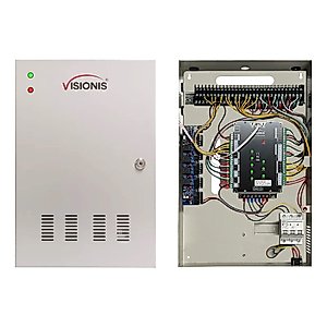 Visionis VS-AXESS-4DLX Version 2 Four Door Professional Access Control Panel Controller Board and Power Supply Cabinet with TCP/IP Wiegand Software 20,000 Users + Fire Alarm Extension Board