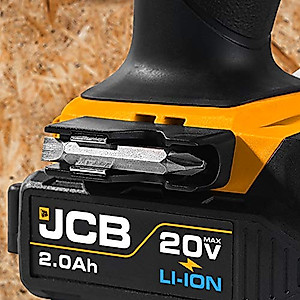 JCB Tools - 20V, 3-Piece Power Tool Kit - Hammer Drill Driver, Impact Driver, LED Work Light, 2 x 2.0Ah Batteries, Fast Charger and Tool Bag - For Home Improvements, Drilling, Masonry, Screw Driving
