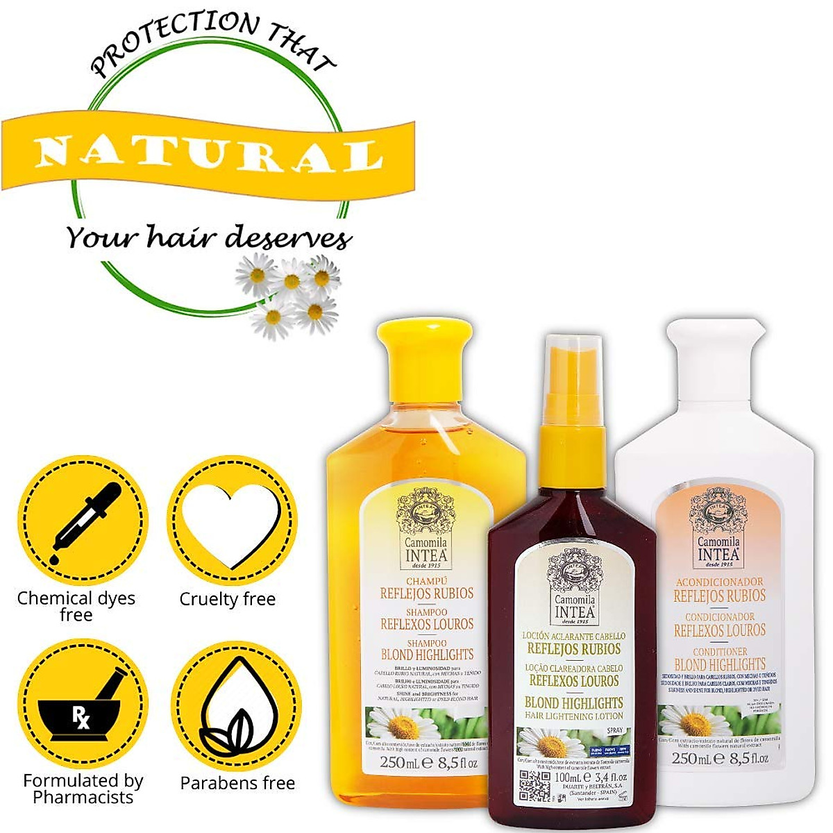 Camomila Intea Shampoo and Conditioner Set - Highlights Enhancer made with Natural Chamomile Extract - Hair Lightener Lotion INCLUDED