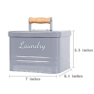 Candco Laundry Dryer Sheets Holder with Lid, Farmhouse Metal Laundry Room Organization, Fabric Softener Dispenser for Laundry Room Decor, Space Saving and Storage (Grey)
