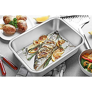 Lasagna Pan Set of 2, E-far Deep Stainless Steel Baking Pans, 12.75 x10 x3.2 Inches Rectangular Metal Roasting Baking Dish Bakeware for Oven, Non-Toxic & Heavy Duty, Dishwasher Safe