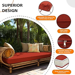 Sundale Outdoor Waterproof Olefin Bench Cushion, 59 x 18 x 4 Inch Outdoor/Indoor Durable Thicken Pad with Adjustable Straps, Patio Garden Sofa Settee Couch Loveseat Cushion (Red)