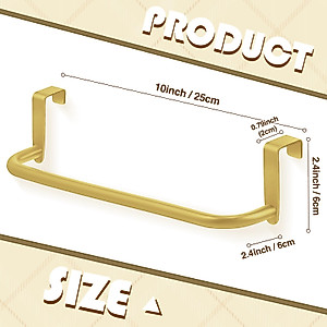 2 Pieces Metal Towel Bar Kitchen Cabinet Towel Rack Strong Steel Towel Bar Rack for Hanging on Inside or Outside of Doors, Home Kitchen Bathroom, Hand Towels, Dish Towels and Tea Towels (Gold)