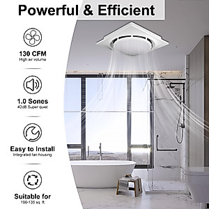 Mmucco Bathroom Exhaust Fan with Light,130 CFM 1.0 Sones Double Switch Ultra Quiet Bathroom Vent Fan for Home Bathroom Office Hotel,LED 6500K 12w,Fan 25w 110V