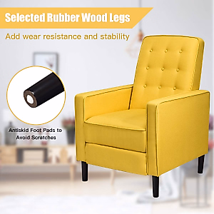 Giantex Push Back Recliner Chair, Modern Fabric Recliner w/Button-Tufted Back, Accent Arm Chair for Living Room, Bedroom, Home Office (Yellow)