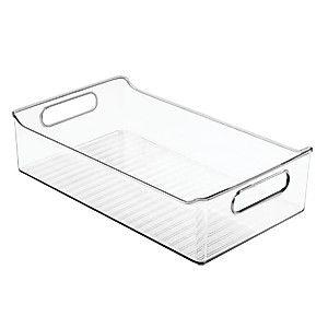 mDesign Small Plastic Kitchen Storage Container Bins with Handles -Organization in Pantry, Cabinet, Refrigerator or Freezer Shelves - Food Organizer for Fruit, Yogurt, Squeeze Pouches - Clear