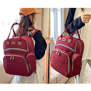 Vviitop Diaper Bag Backpack, Travel Baby Bags with Stroller Straps, Maternity Back Pack for Baby Large Internal Storage 13 Pockets for Mom and Dad (Red)