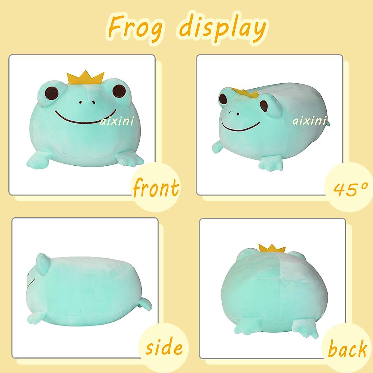AIXINI 16.5 inch Cute Plush Crown Frog Stuffed Squishy Animal Toy, Super Soft Hugging Plush Pillow Gifts