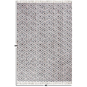 Casavani Indian Handmade Brown, Beige Geometric Area Rug Boho Kilim Flat Weave Indoor Hall Room Decor Carpet Throw Rug Boho Rugs for Bedroom Living Room Bathroom Balcony 4x8 Feet