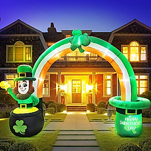 KOOY 12FT Giant St Patricks Day Inflatables Outdoor Decorations,Leprechaun Inflatable Blow Up Lucky Shamrocks Rainbow Arch,St Patricks Day Blow up Decorations with LED Light St Patricks Day Decoration