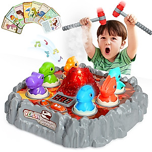 Yerloa Dinosaur Toys for Kids 3-5, Toddler Toys Ages 2-4 Dino Volcano Whack A Mole Game with 2 Hammers, Musical Spray Light Up Learning Outdoor Preschool Birthday Gift for 2 3 4 5 6 Year Old Boy Girl