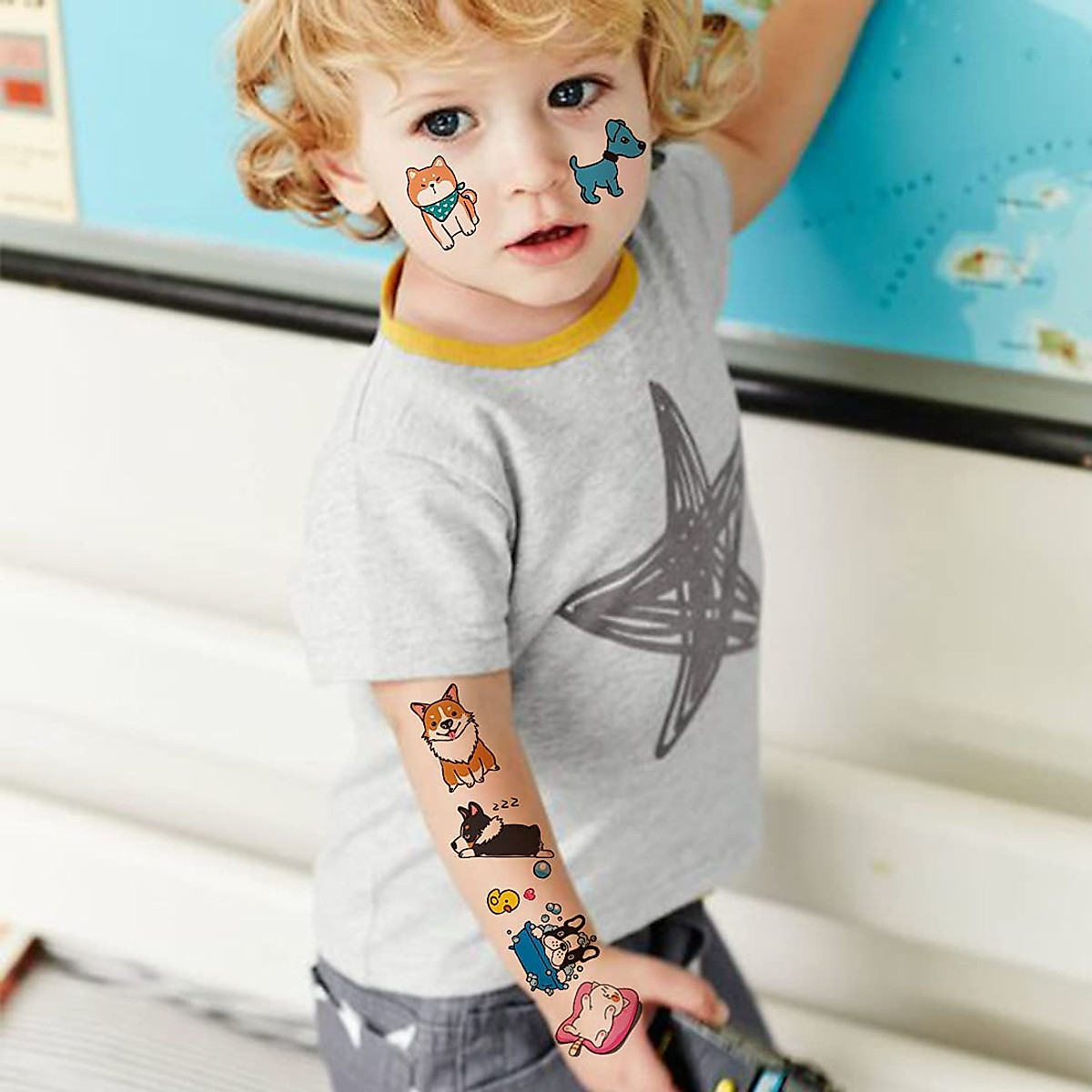 Ooopsiun Dog and Cat Temporary Tattoos for Kids,14 Sheets Cute Dog Cat Birthday Party Supplies Favors Fake Tattoos Art Craft for kids Boys Girls