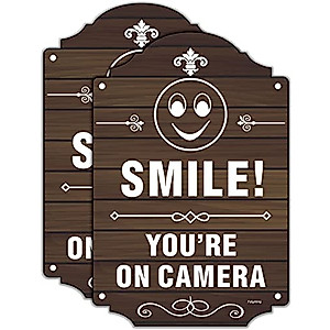 2 Pack Smile You're On Camera Signs Video Surveillance Signs 12 x 8 Inches Home Business Driveway Alert CCTV Security Camera Warning Signs Metal Reflective Rust Aluminum Indoor or Outdoor Use