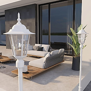 Outdoor Post Lights, Lamp Post Light Fixture with E26 Socket, White Exterior Post Lantern with Clear Glass Shade, Pillar Outside Lighting for Walkway, Driveway, Carriage, Anti-Rust & Waterproof