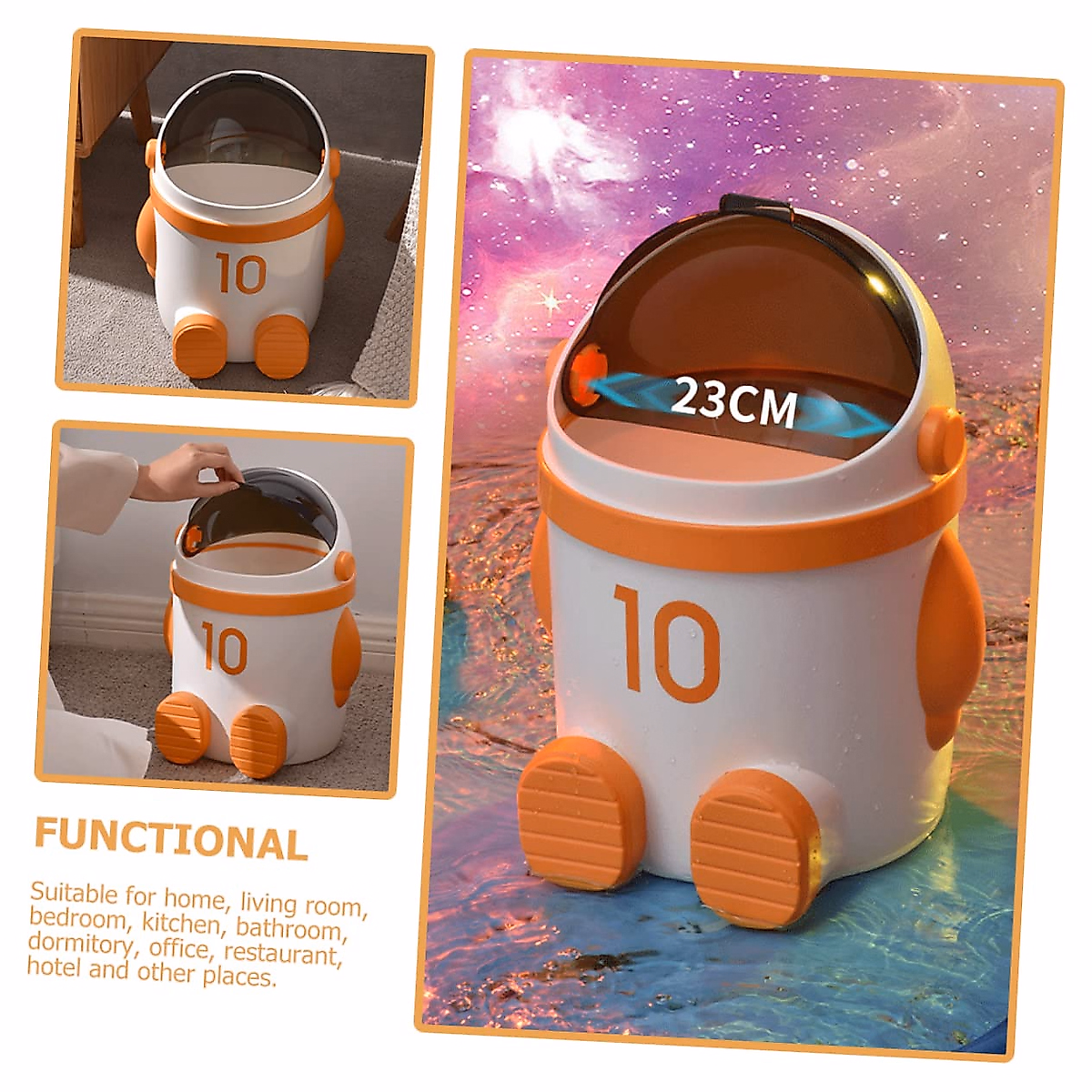 Astronaut Trash Can Garbage Can Kitchen Trash Bin Waste Basket Waste Bin Plastic Trash Can Small Trashcan Small Trash Can Wastepaper Storage Holder Trash Bucket Rubbish Can