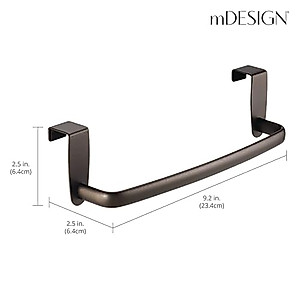 mDesign Steel Metal Wire Over Cabinet Towel Rack Storage Organizer - Hang on Cabinet or Door - Towel Bar Holder for Kitchen - Holds Hand Towels, Washcloths - Spira Collection - Bronze