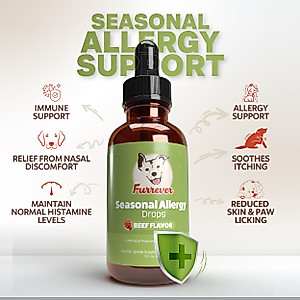 Furrever Dog Allergy Relief Drops - Support Your Pets Immune System During Seasonal Allergies - for Itching, Scratching, and Licking - Allergy Aid for Dogs & Cats - Beef Flavored - 2oz