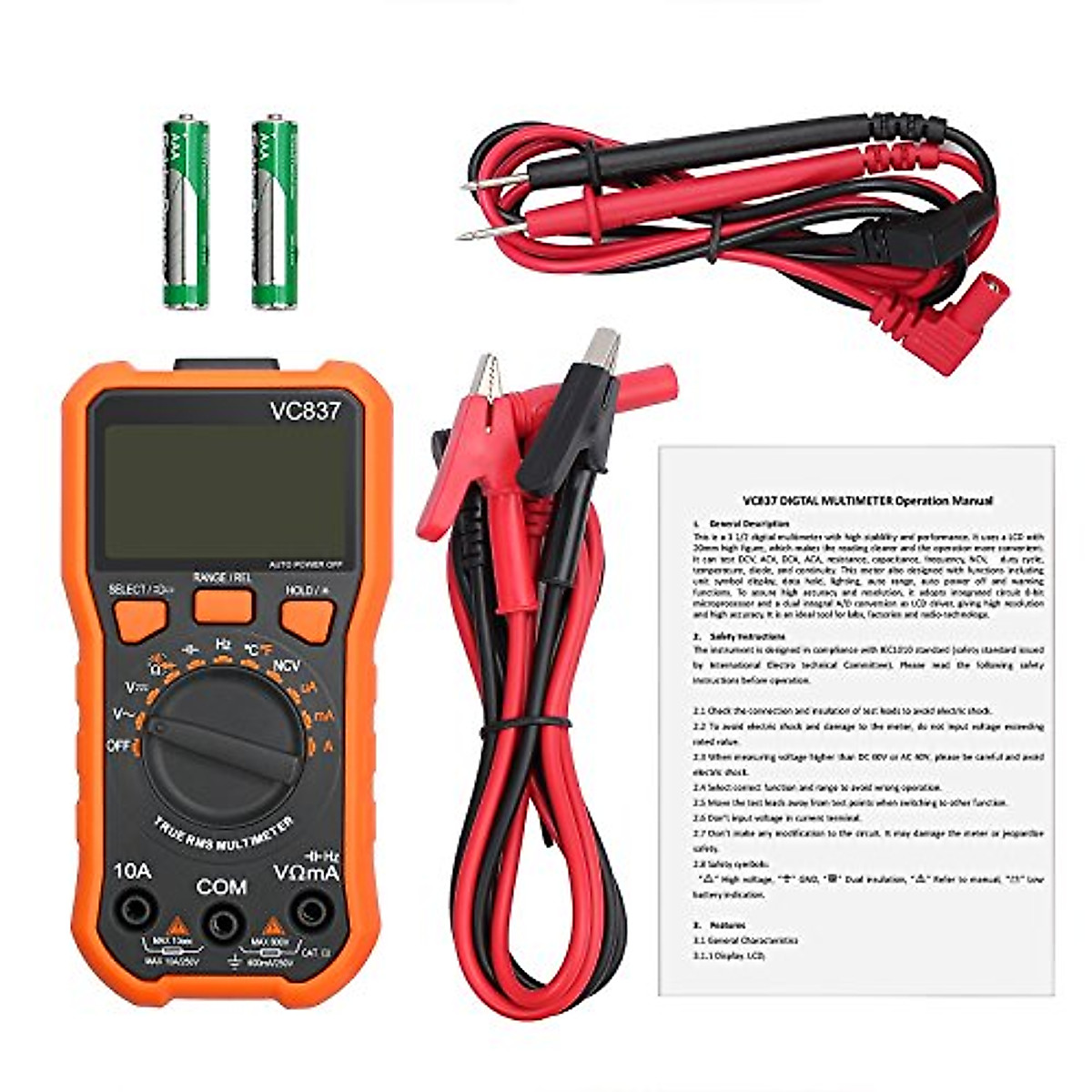 Proster Autoranging Multimeter 6000 Counts AC DC Current Tester Voltage Meter Volt Ohm Meter with Alligator Clips TRMS NCV Temperature Capacitance Diode Audible Continuity Meter
