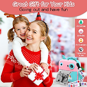 Instant Print Camera for Kids,Inkless Sticker Printer for Girls Boys Age 3-12, 20MP HD Digital Video Cameras, Mini Thermal Printer Kid Toy with 3 Rolls Photo Paper, 5 Color Pens, 32GB Card-Pink