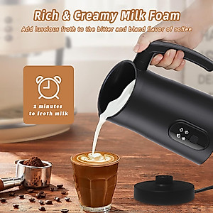 Milk Frother, 4 in 1 Electric Milk Frother and Steamer with Handle, Saicefe 11.8oz/350ml Automatic Warm and Cold Foam Maker for Coffee,Latte, Cappuccino, Hot Chocolate, 400W, Black