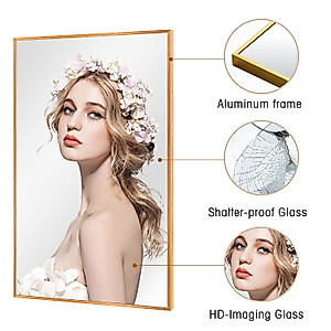 NeuType 38"x26" Wall Mirror Full Length Mirror Floor & Full Length Mirrors Full Body Mirror Gold Mirror Shower Mirror Dressing Mirror Boho Mirror Aluminum Alloy Frame No Stand