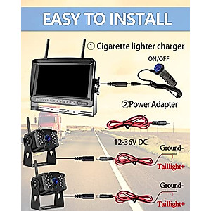 FHD 1080P 2 Digital RV Wireless Backup Camera System for RVs Trailers Trucks Motorhomes 5th Wheels 4CH 7'' Monitor Highway Monitoring System IP69K Waterproof Super Night Vision Strong Signal