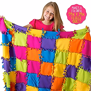 Made By Me Easy to Knot Quilt Making Kit by Horizon Group USA, No Sewing, No Cutting, 59 in. x 39 in. Fleece Blanket, Pre-Cut Squares & Felt Decals (57964F)