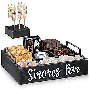 Y&ME S'mores Station, Smores Maker Box for Smores Kit, Smores Supplies Container Holder, Wooden S'mores Bar Holder with Handles, S'Mores Marshmallow Storage box, Smores Caddy, Smores Serving Tray
