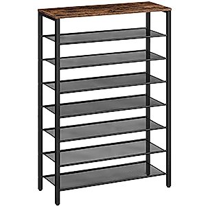 MAHANCRIS 8-Tier Shoe Rack, Large Capacity Shoe Shelf, Shoe Organizer for Closet, Entryway, 28-32 Pairs of Shoes, Stable Sturdy, Shoe Rack with Adjustable Metal Mesh Shelves, Rustic Brown SRHR1801Z