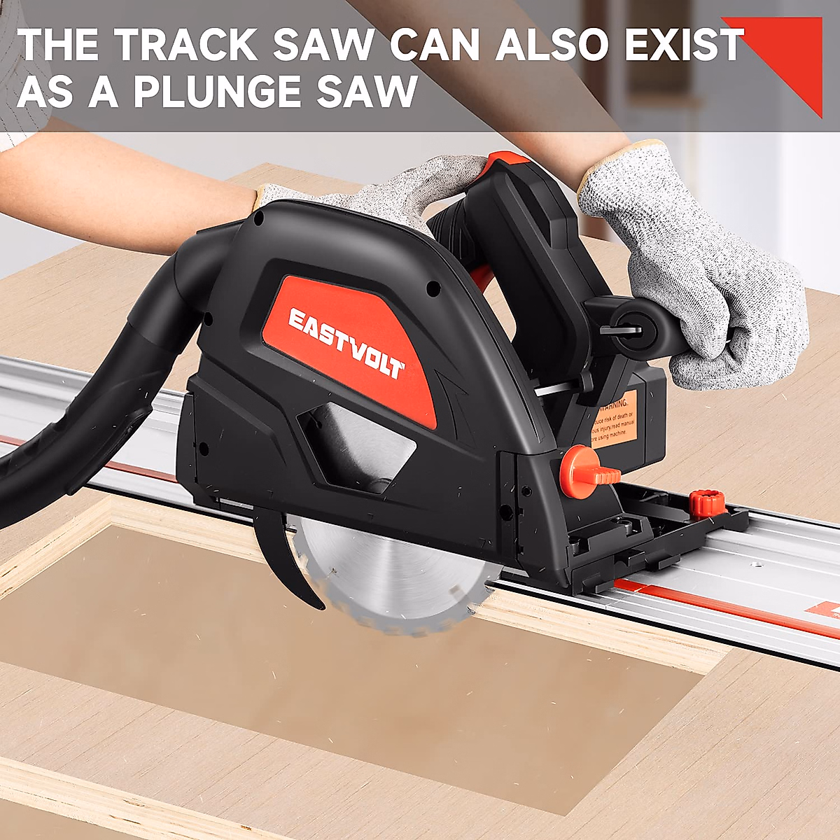 Eastvolt 6-1/2" Plunge-cut Track Saw, 0-45°Bevel Adjustment, 5500RPM Plunge Circular Saw for Wood Cutting