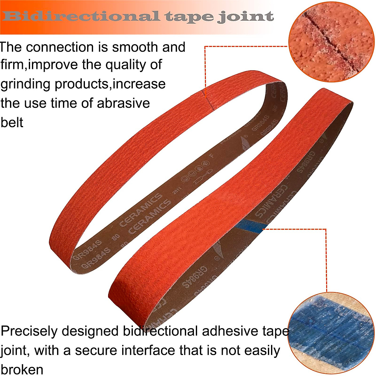 Tonmp 6 Pack 2 x 72 Inch Metal Grinding Ceramic Sanding Belts Kit -1 Pcs Each of 36 40 60 80 100 and 120 Grits Premium Sharpening Sander Belts (2x72 Inch)