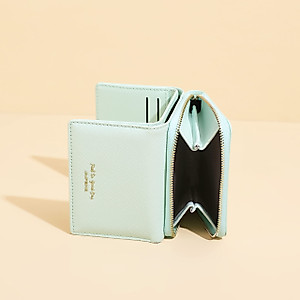 JIUFENG Women's RFID Blocking Short Wallet Multi Purpose Zipper Folded Purses Coins Pouches Multi-card Position Card Organizer (Green)