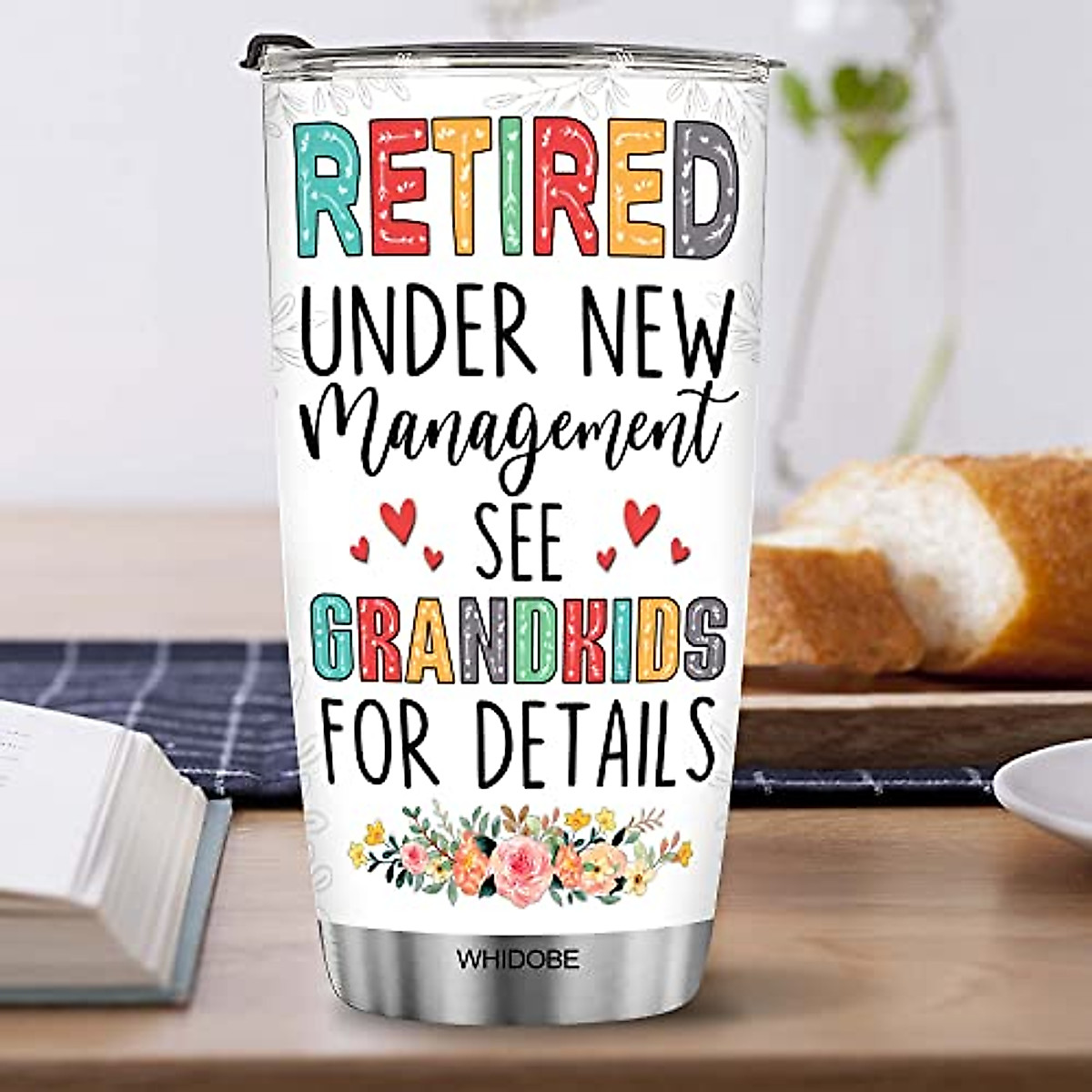 WHIDOBE Retired Tumbler Retired Under New Management See Grandkids For Details Tumbler Funny Happy Retirement Gift For Grandma Women From Grandkids On Mothers Day Birthday Anniversary Christmas