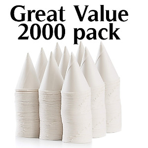 Cone Paper Cups 2000 Pack Snow Cone Disposable 4.5 Oz White