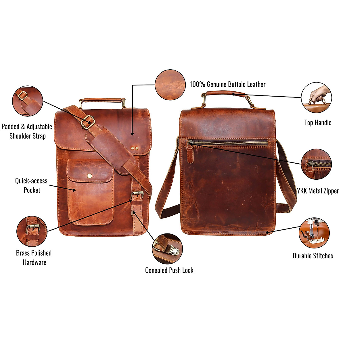 13" leather messenger bag laptop case office briefcase gift for men computer distressed shoulder bag