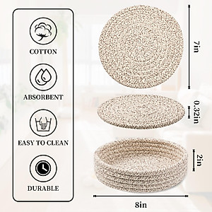 Trivets for Hot Dishes, Trivets for Hot Pots and Pans, Cotton Coasters 4 Pcs and Storage Basket 1 Pack, Pot Holders for Kitchen, Hot Pads for Table, Hot Mats Protect Countertops (Brown 4 Pcs)
