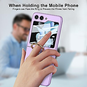 DOOTOO for Samsung Galaxy Z Flip 5 Case with Ring Holder Matte PC Built-in 9H Glass Screen Protector All-Inclusive Shockproof Case (Purple)