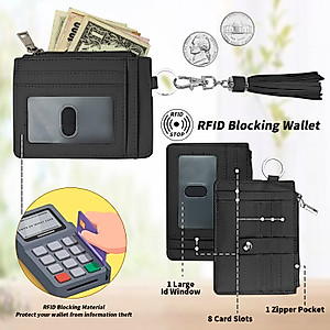 Araafur Wristlet Keychain Set with RFID Wallet Card Holder and Bottle Opener, Car Keychain Accessories for Women (Black keychain set)