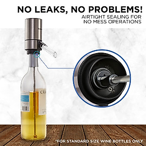 Ivation Stainless Steel Wine Aerator & Dispenser Set | Electric Battery-Operated Universal Wine Spout with Automatic Button Dispenser, Aeration Control, Stainless Steel Extension Rod & Storage Stand